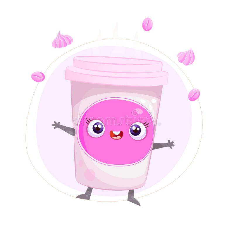 Pink Cup of Coffee with Beans and Macaroons Stock Vector - Illustration ...