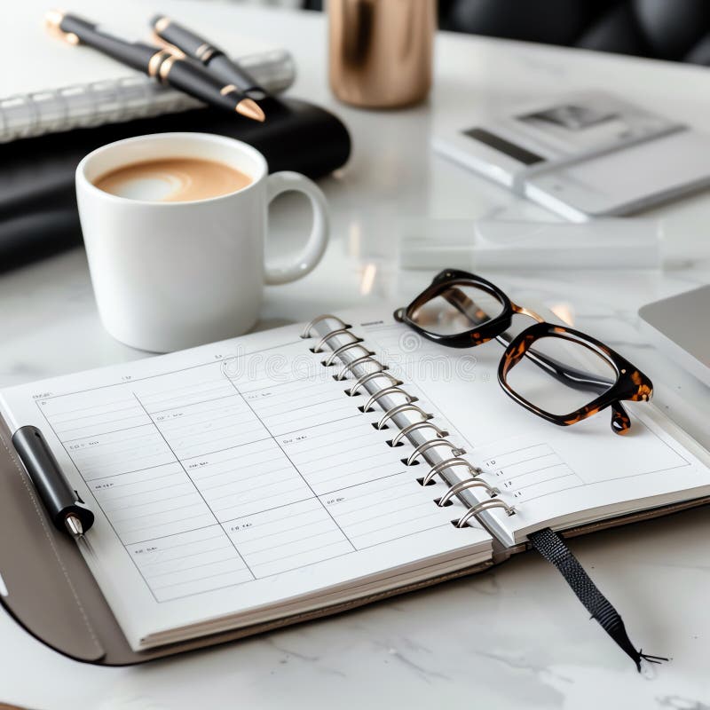 Coffee and Planner on a Stylish Workspace Stock Photo - Image of ...