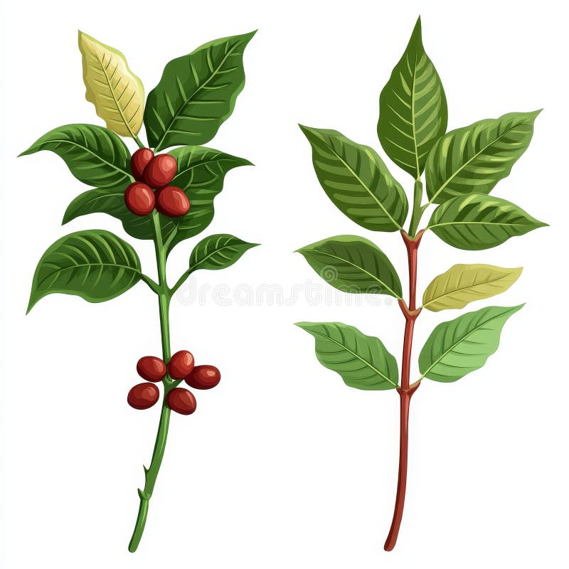 Coffee Plant Illustration Botanical Composition, Red Berries, Green ...