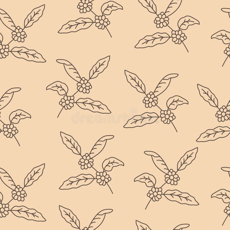 Coffee Plant with Leaf, Berry, Coffee Bean. Seamless Pattern with ...
