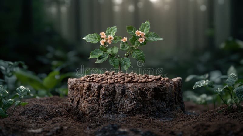 Coffee Plant Sapling Growing from a Tree Stump. Stock Illustration ...