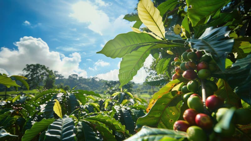 Coffee Plantation Under Bright Sunlight Stock Illustration ...