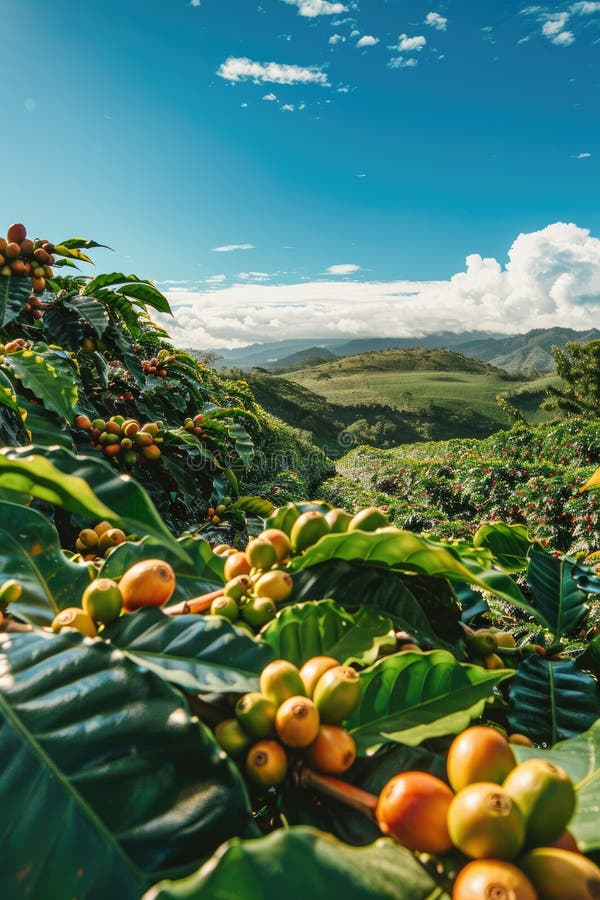 Coffee Plantation Under Bright Sunlight Stock Illustration ...