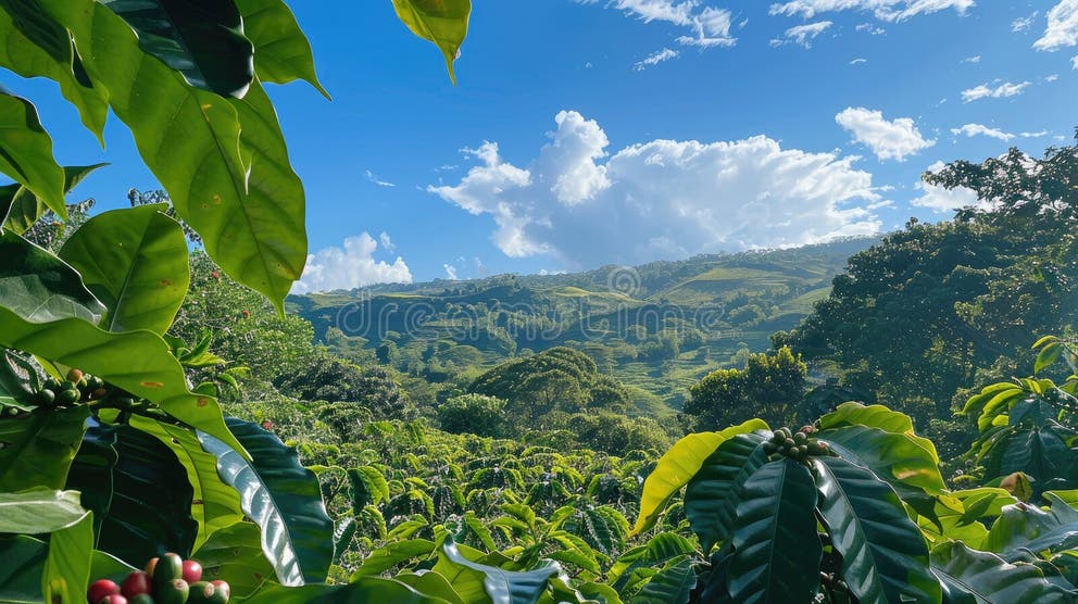 Coffee Plantation Under Bright Sunlight Stock Illustration ...