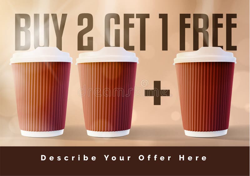 Coffee 2 Plus 1 Banner Concept Cappuccino Background. Vector EPS10 ...