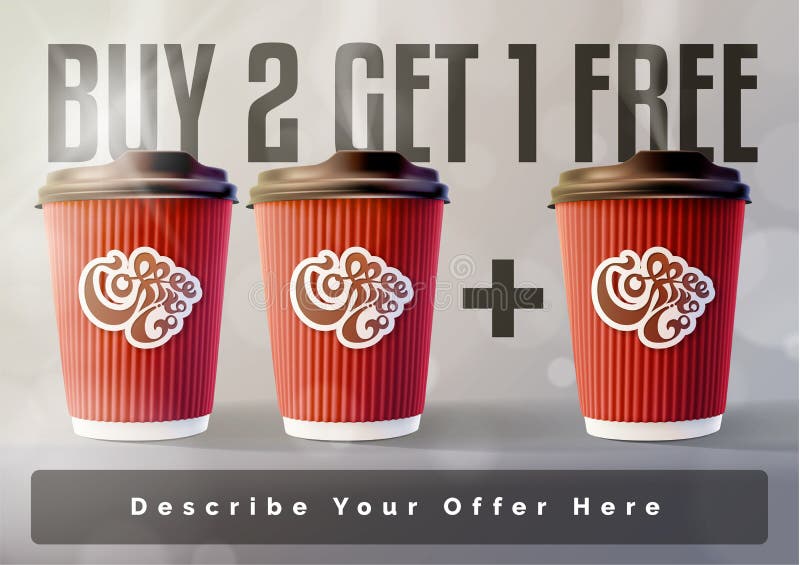 Coffee 2 Plus 1 Banner Concept Grey Background. Vector EPS10 Stock ...