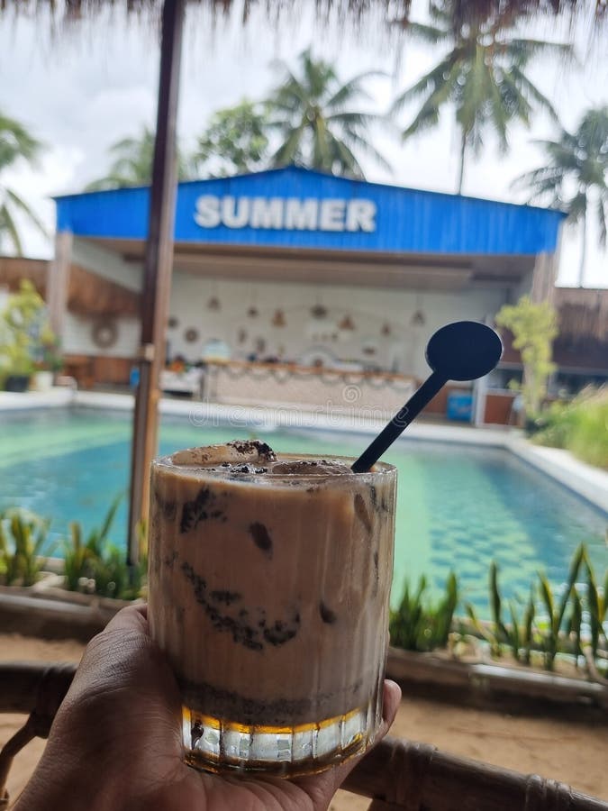 Coffee and pool view stock photo. Image of java, pool - 264861720