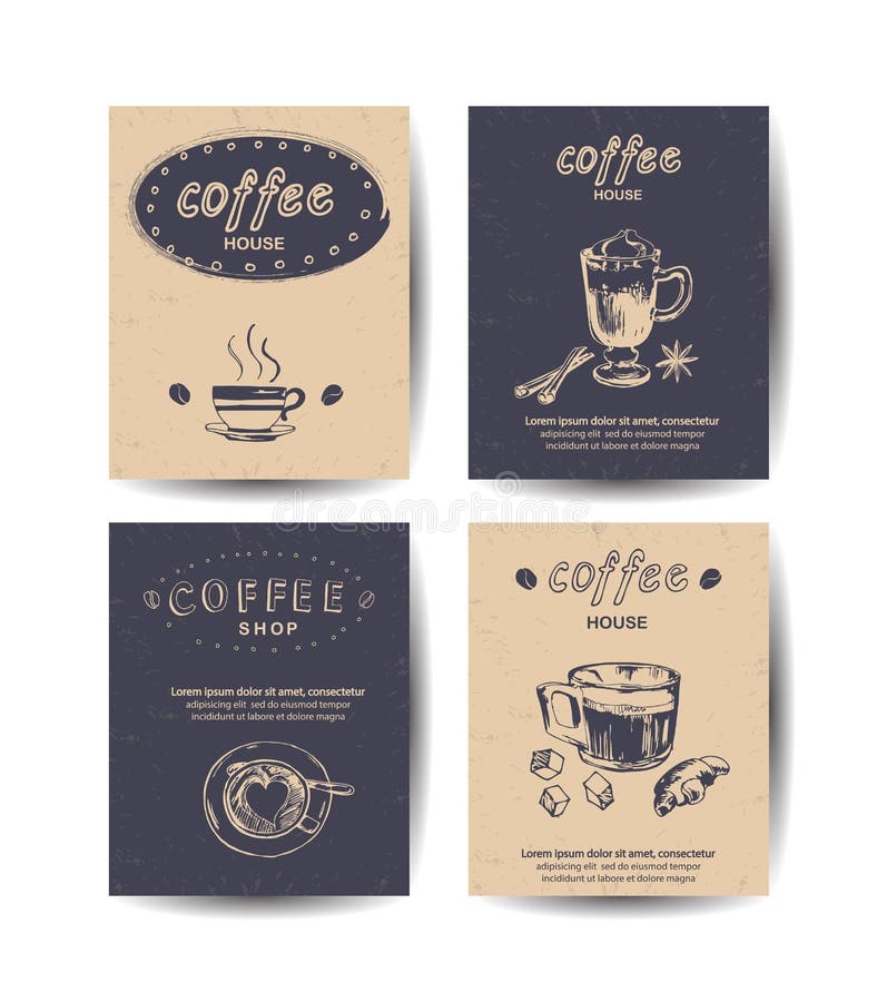 Coffee Poster Set. Llustrations in Sketch Style. Cards Collection. Hand ...