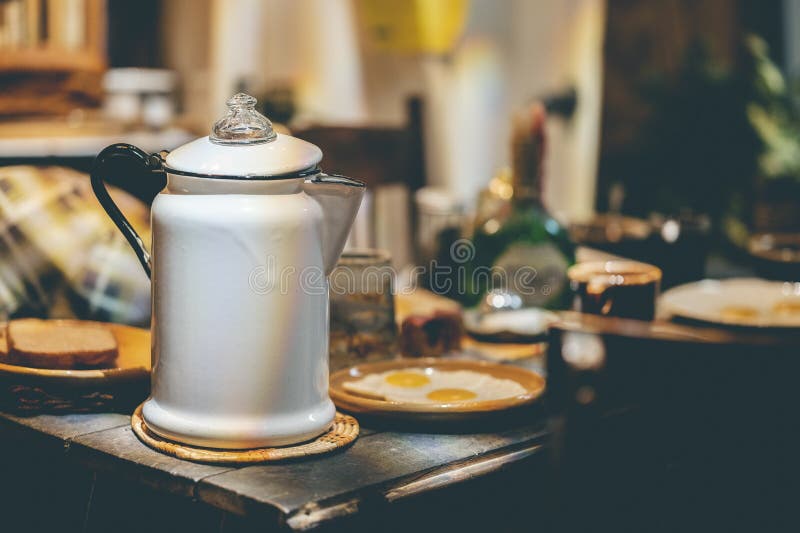 Coffee Pot on a Breakfast Table Stock Image - Image of coffee ...