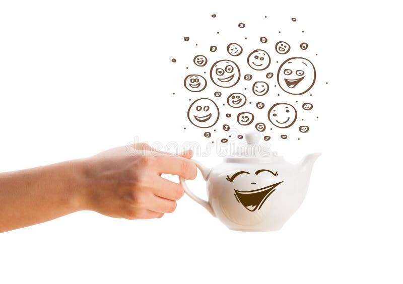 Coffee-pot with Brown Hand Drawn Happy Smiley Faces Stock Photo - Image ...