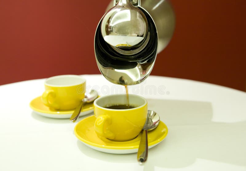 Coffee pot with cups stock image. Image of close, spoon - 9703259