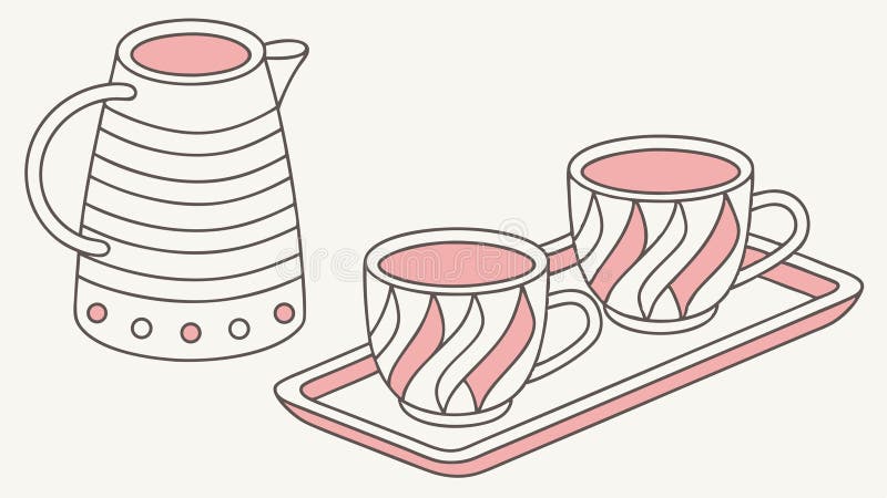 A Coffee Pot and Two Cups on a Tray Line Art Vector. Vector Design ...