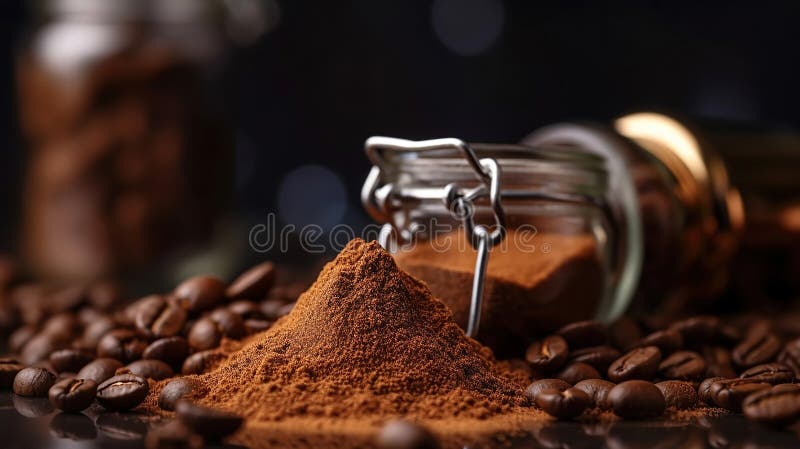 Coffee Powder in the Bottle Sitting on the Coffee Beans. Generative Ai ...