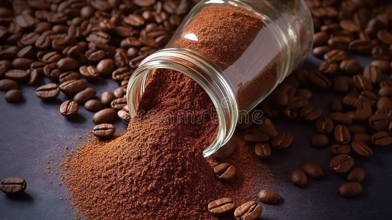 Coffee Powder in the Bottle Sitting on the Coffee Beans. Generative Ai ...