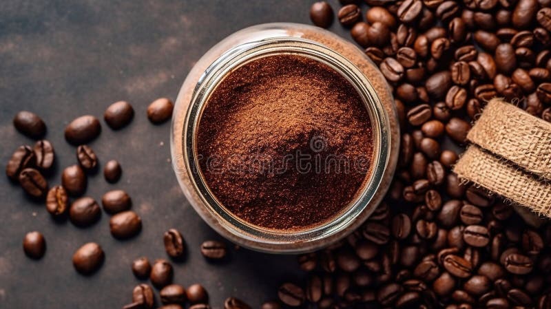 Coffee Powder in the Bottle Sitting on the Coffee Beans. Generative Ai ...