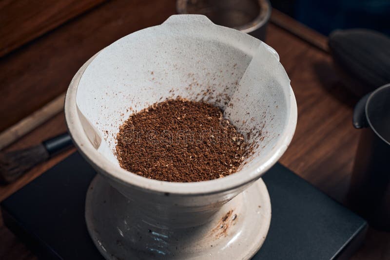 Coffee Powder in the Dripper for Make Coffee Stock Image - Image of ...