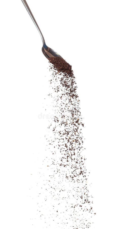 Coffee Powder Fall Down Pour in Spoon, Coffee Crushed Float Explode ...