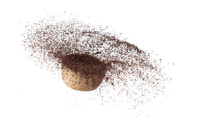 Coffee Powder Fall Down Pour in Wooden Bowl, Coffee Crushed Float ...