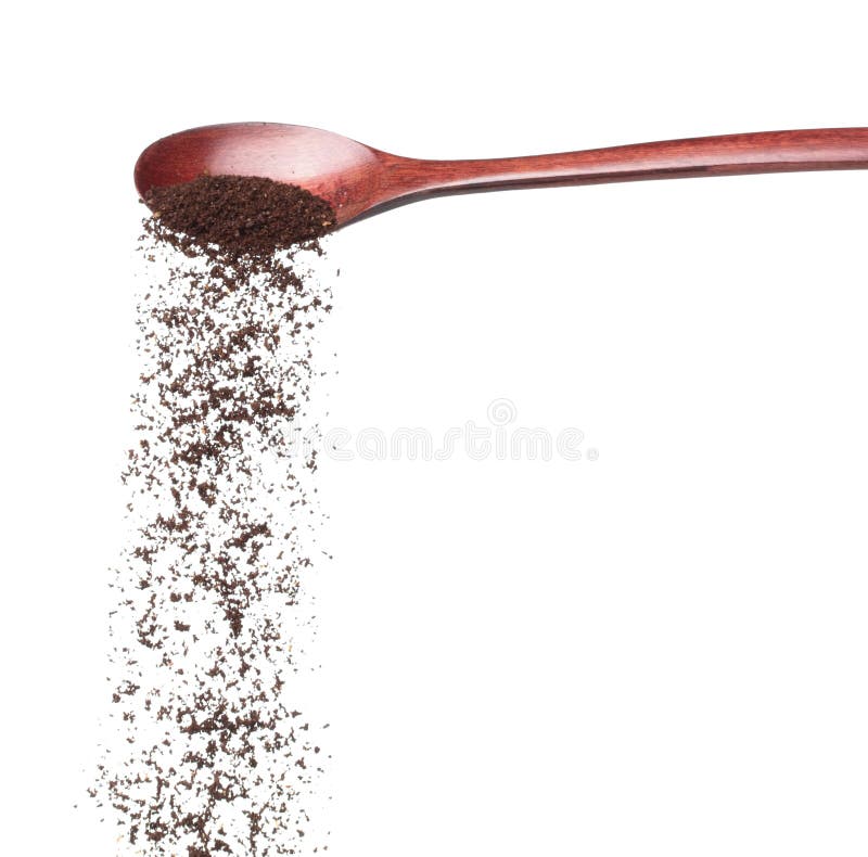 Coffee Powder Fall Down Pour in Wooden Spoon, Coffee Crushed Float ...
