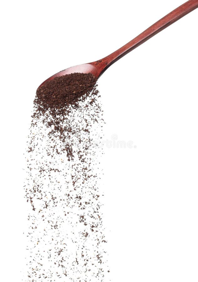 Coffee Powder Fall Down Pour in Wooden Spoon, Coffee Crushed Float ...
