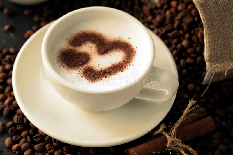 Coffee Powder Latte Heart Shaped Art Stock Image - Image of foam, dark ...