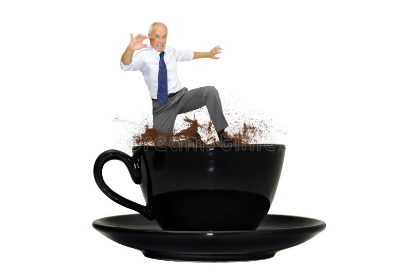 Man jumping in coffee cup stock image. Image of diving - 115101427