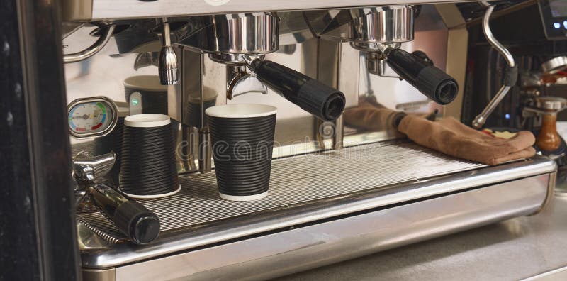 Coffee Preparation at a Cafe Using an Espresso Machine Stock Image ...