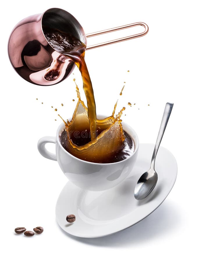 Coffee Preparation. Conceptual Photo - Pouring Coffee from Copper Pot ...