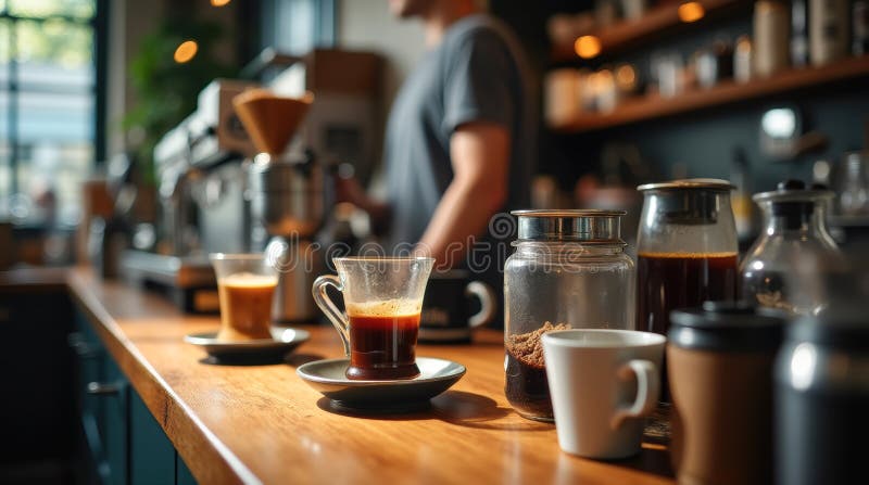Coffee Preparation Setup, Barista Workspace in Natural Light Stock ...