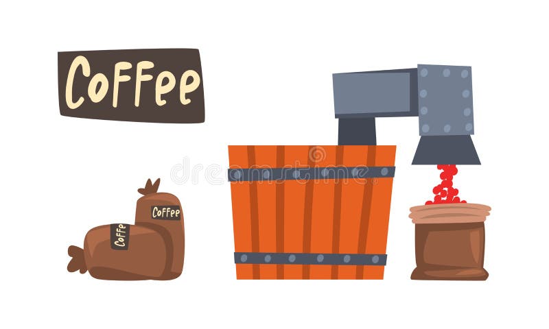 Coffee Production Process Collection, Harvesting, Roasting, Packing, Logistics Vector ...