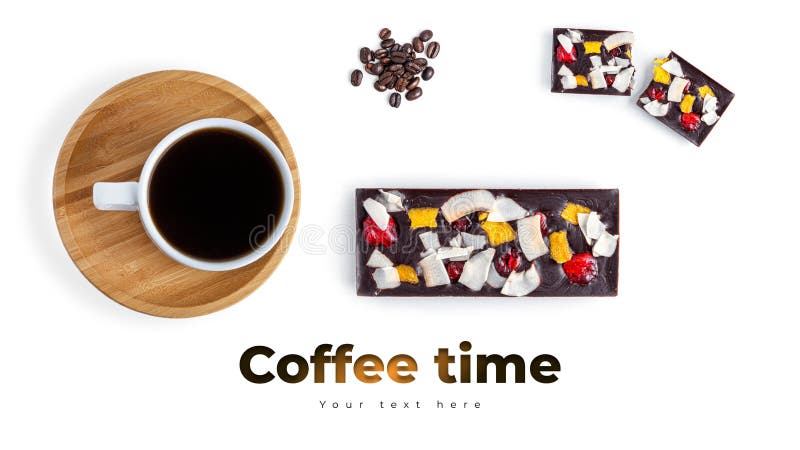 Coffee and Raw Chocolate on a White Background. Long Header Banner ...