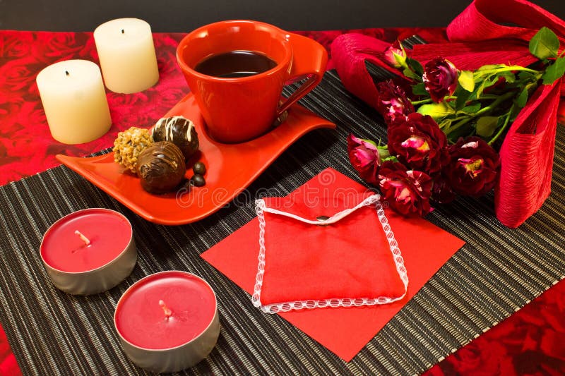 Coffee in Red Cup with Gift Envelope Stock Image - Image of cafe, event ...