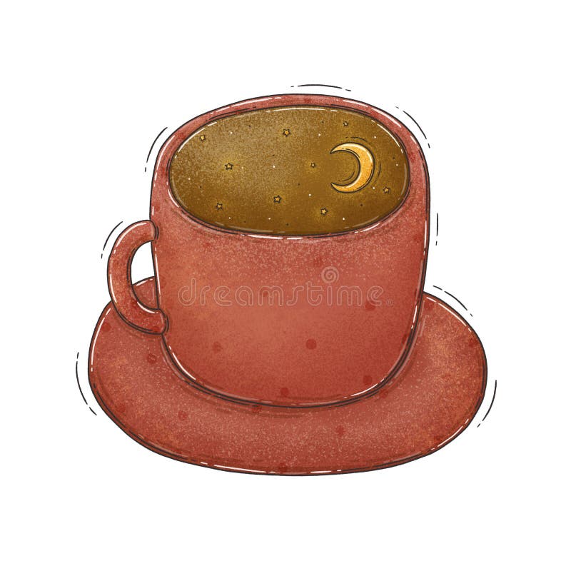 Coffee Red Cup with Moon and Stars Stock Illustration - Illustration of ...