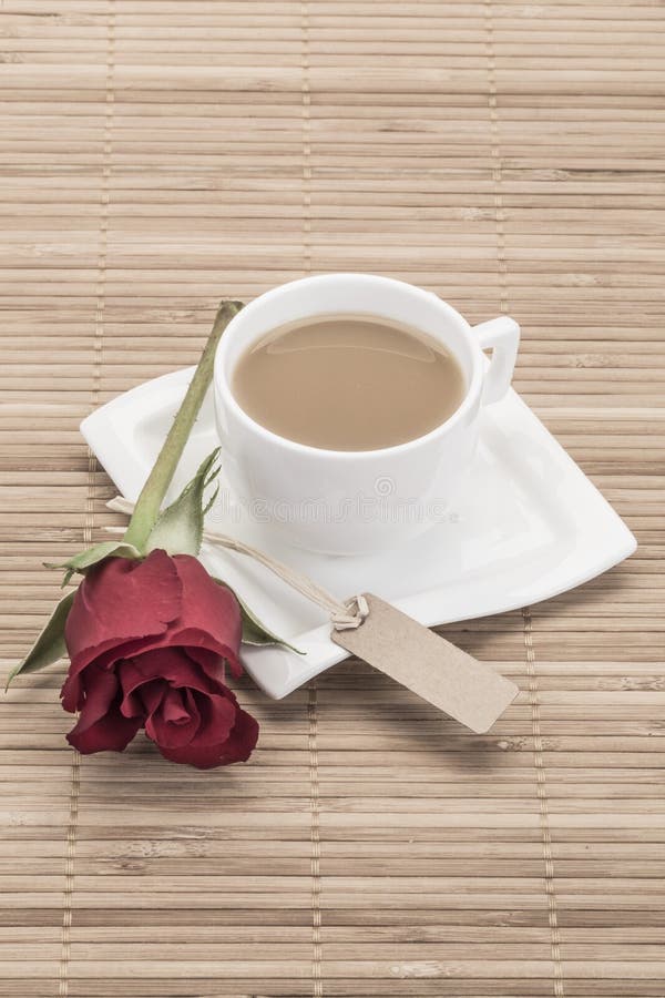 Coffee and a Red Rose on Wooden Table Stock Image - Image of romantic ...