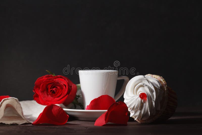 Coffee and Red Roses for Valentine`s Day Stock Photo - Image of ...