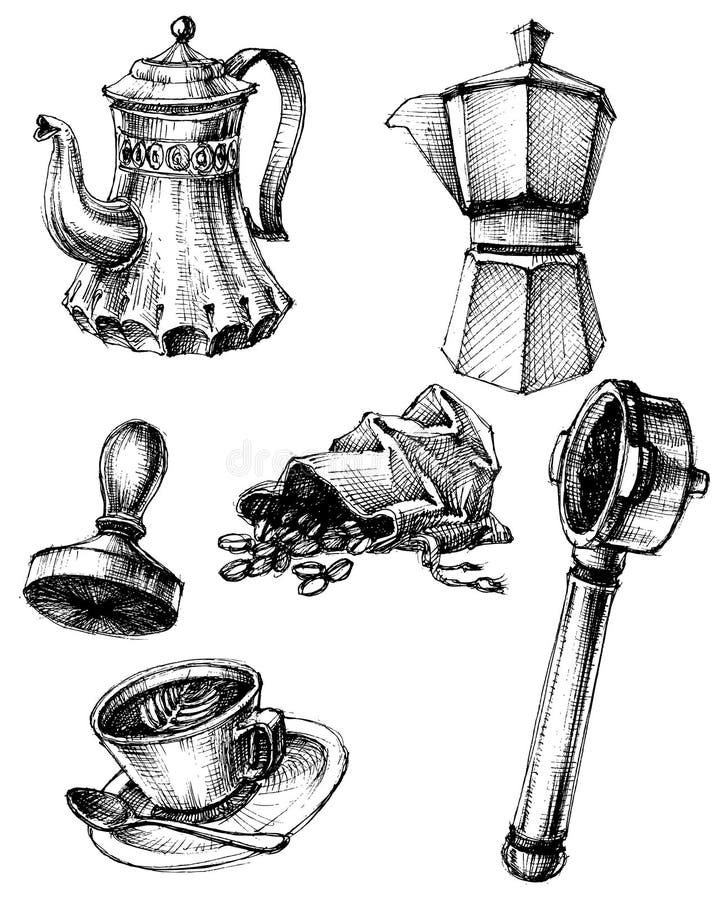 Coffee Related Objects Collection Stock Vector - Illustration of shop ...