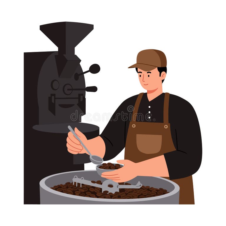 Coffee Roaster Preparing Fresh Coffee Beans with Machine in Workshop ...
