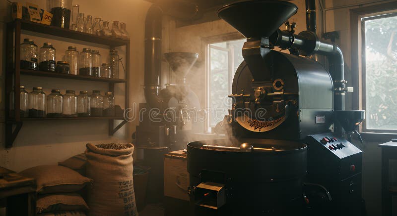 Coffee Roasting Process in a Vintage Style Small Batch Coffee Roastery ...