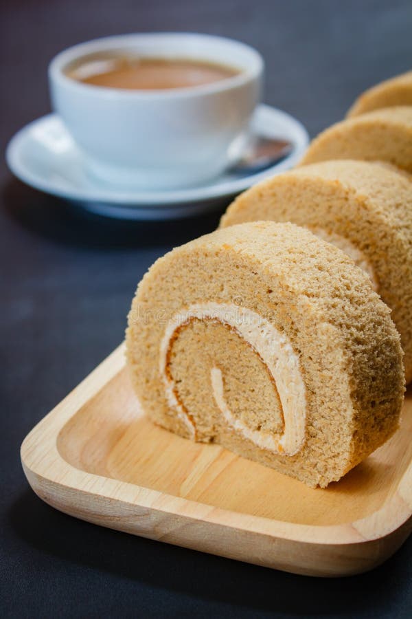 Coffee roll cake. stock photo. Image of snack, taste - 119930540