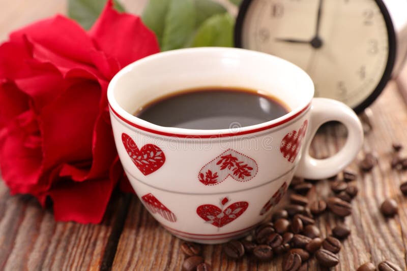 Coffee and rose stock photo. Image of drink, wood, morning - 133382866