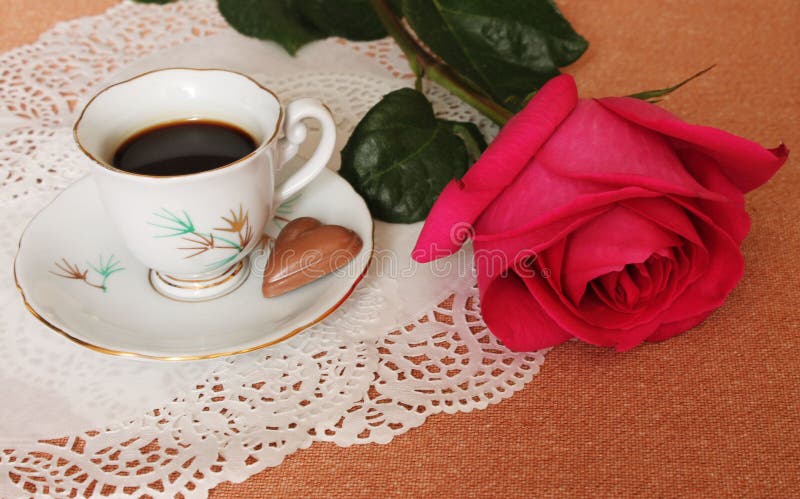 Coffee with a rose stock photo. Image of flower, paper - 52564394