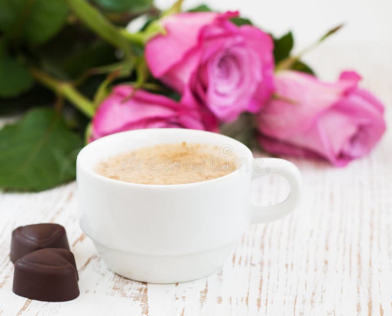 Coffee and roses stock photo. Image of flower, shape - 28307448