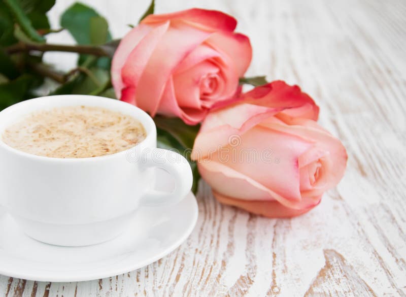 Coffee and roses stock photo. Image of pink, brown, cappuccino - 29104782