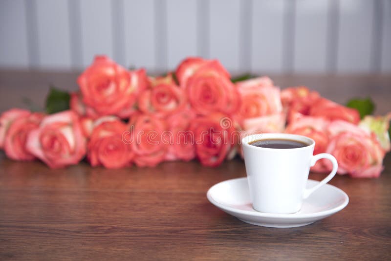 Coffee with roses stock photo. Image of vintage, view - 178462434