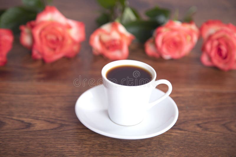 Coffee with roses stock image. Image of vintage, drink - 178464361