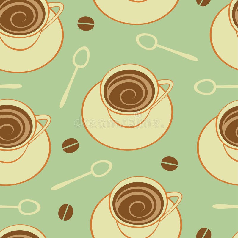 Beige Seamless Patterns with Coffee Set, Heart, Flower and Text. Stock ...