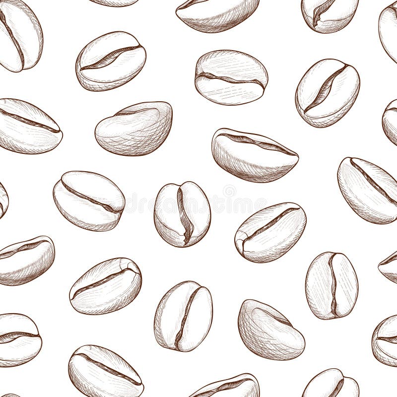 Drawn Coffee Bean Seamless Background. Pattern with Falling Coffee ...