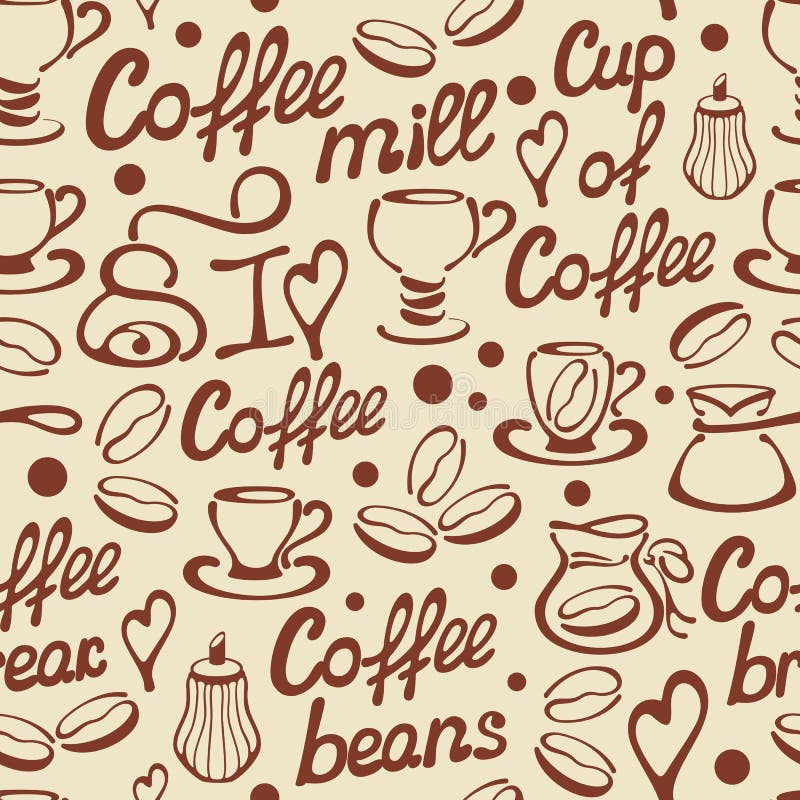 Coffee and Tea Seamless Pattern Stock Vector - Illustration of contour ...