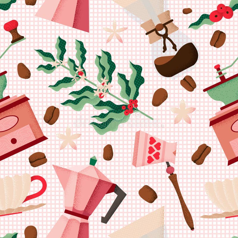 Coffee Seamless Pattern. Kitchen or Shop Decorative Background, Beans ...