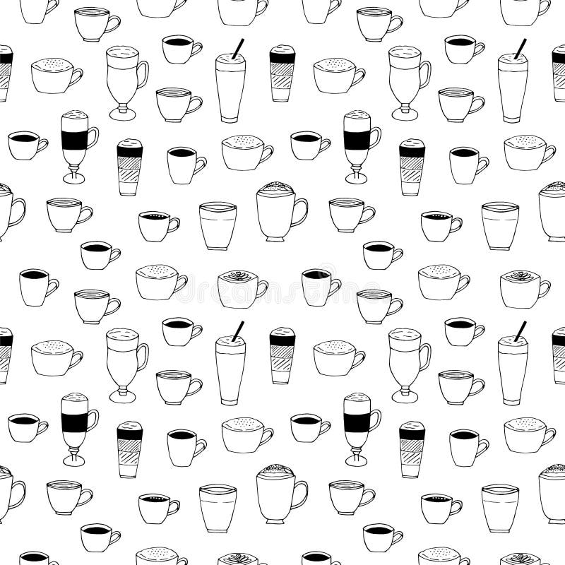 Coffee Seamless Pattern Vector Illustration, Hand Drawing Doodle Stock ...